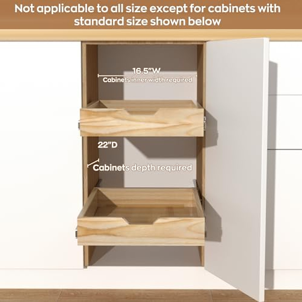 BORISI Pull Out Drawers for Cabinets,14" W x 21" D, 1 Tier Heavy-Duty Slide out Wood Drawer Shelf, Pull Out Cabinet Organizer for Kitchen, Pantry, Bathroom