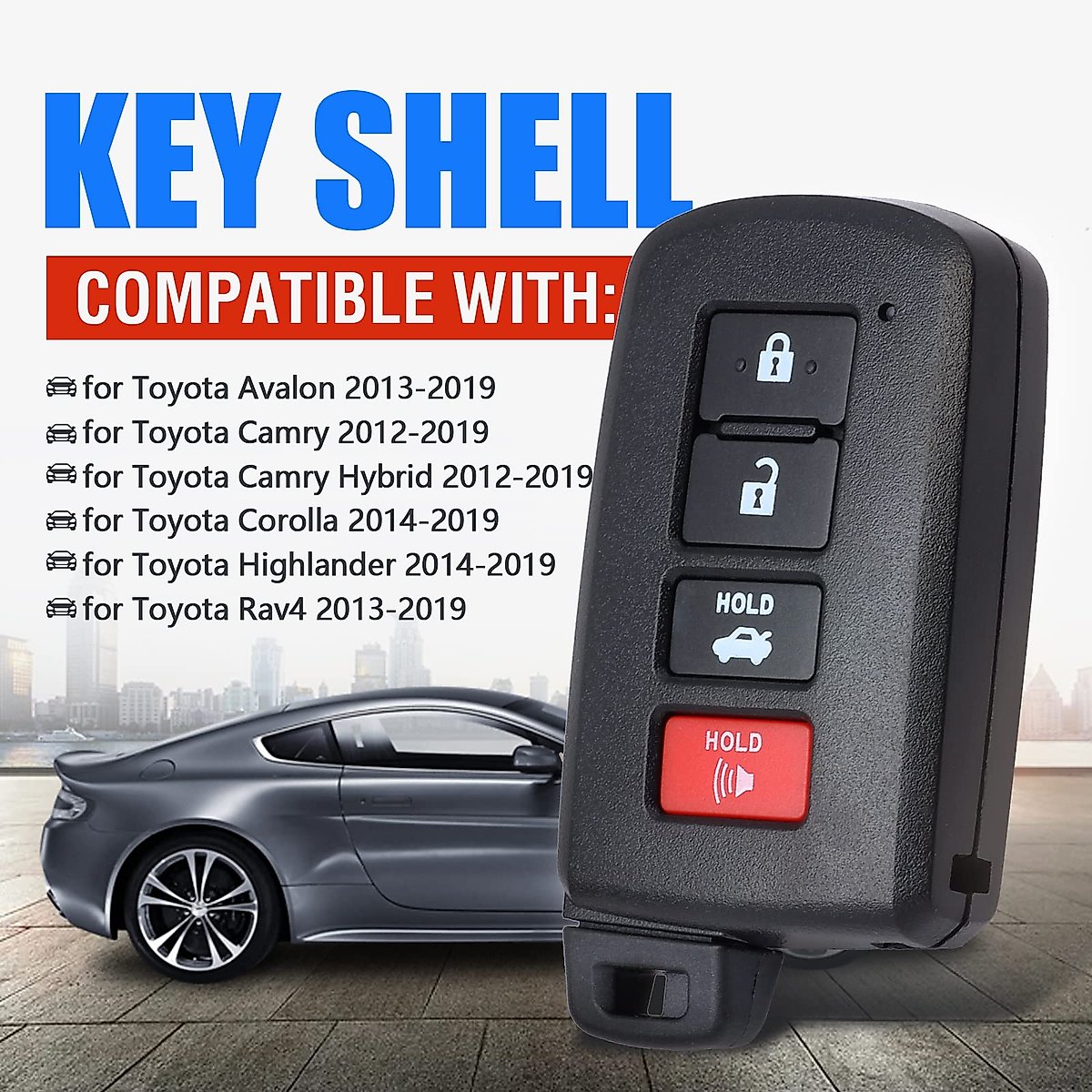 Keymall Key Fob Cover,Remote Key Case Shell for Avalon Camry Corolla Highlander Rav4 4 Buttons HYQ14FBA，Just a Key Shell