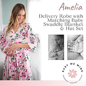 Baby Be Mine Maternity Robe & Swaddle Set – Mommy and Me Hospital Outfits, Labor Delivery Gown, Matching Newborn Hospital Set (Large)