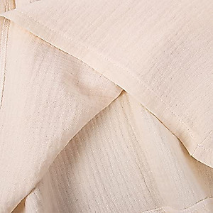 IZYJOY Toddler Baby Girl Cotton Linen Dress Long Sleeve Crew Neck Dresses Button Down Adjustable Belt Casual Fall White Dress (Beige, 4-5T)