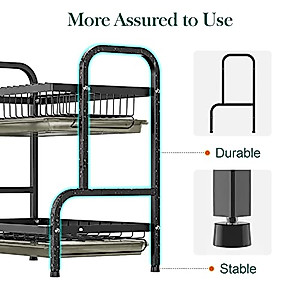 iSPECLE Dish Drying Rack for Kitchen Counter 2 Tier Dish Rack with Cup Holder, Dish Drainer with Drainboard and Utensil Holder Large Capacity for Small Kitchen Countertop Saving Space