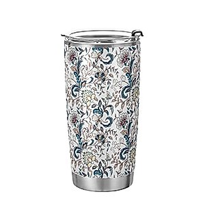 Retro Flower White Stainless Tumbler Insulated Coffee Cups with Lid and Straw Travel Mug for Hot and Cold Drinks 20oz
