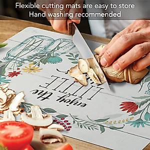 CounterArt Blooming Thoughts Designer Flexible Plastic Cutting Board Mat, 15" x 11.5", Made in the USA, Decorative, Flexible, Easy to Clean