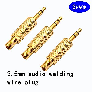 rgzhihuifz 3.5mm/1/8 Stereo Male Plug Audio Cable Connector w/Spring Coax Cable Audio Solder Adapter 3-Pack