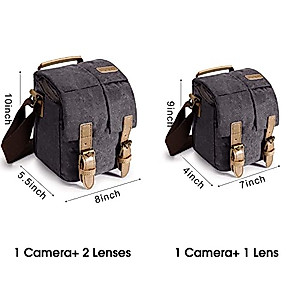 S-ZONE Waterproof Camera Bags for DSLR Canon Canvas Vintage Shoulder Women Men Camera Messenger Bag Leather Trim(Grey)