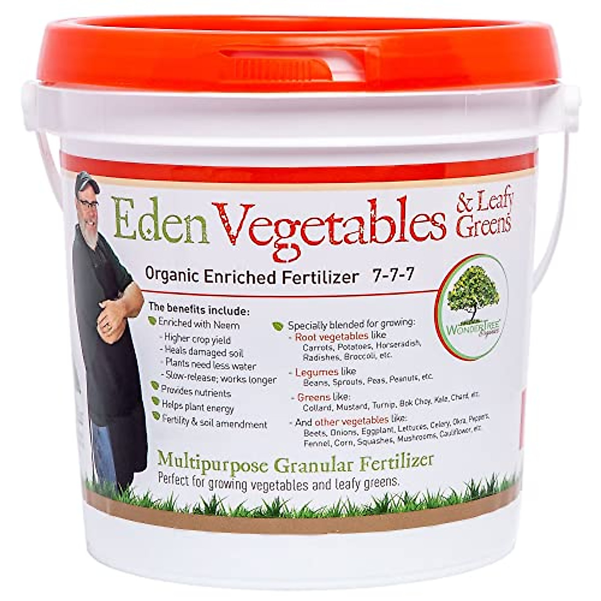 Eden Vegetables & Leafy Greens Organic Enriched Fertilizer (5 lb Bucket)-Neem Plant Food 7-7-7 Enriched Formula for Perfect Nitrogen, Phosphorous, and Potassium Balance