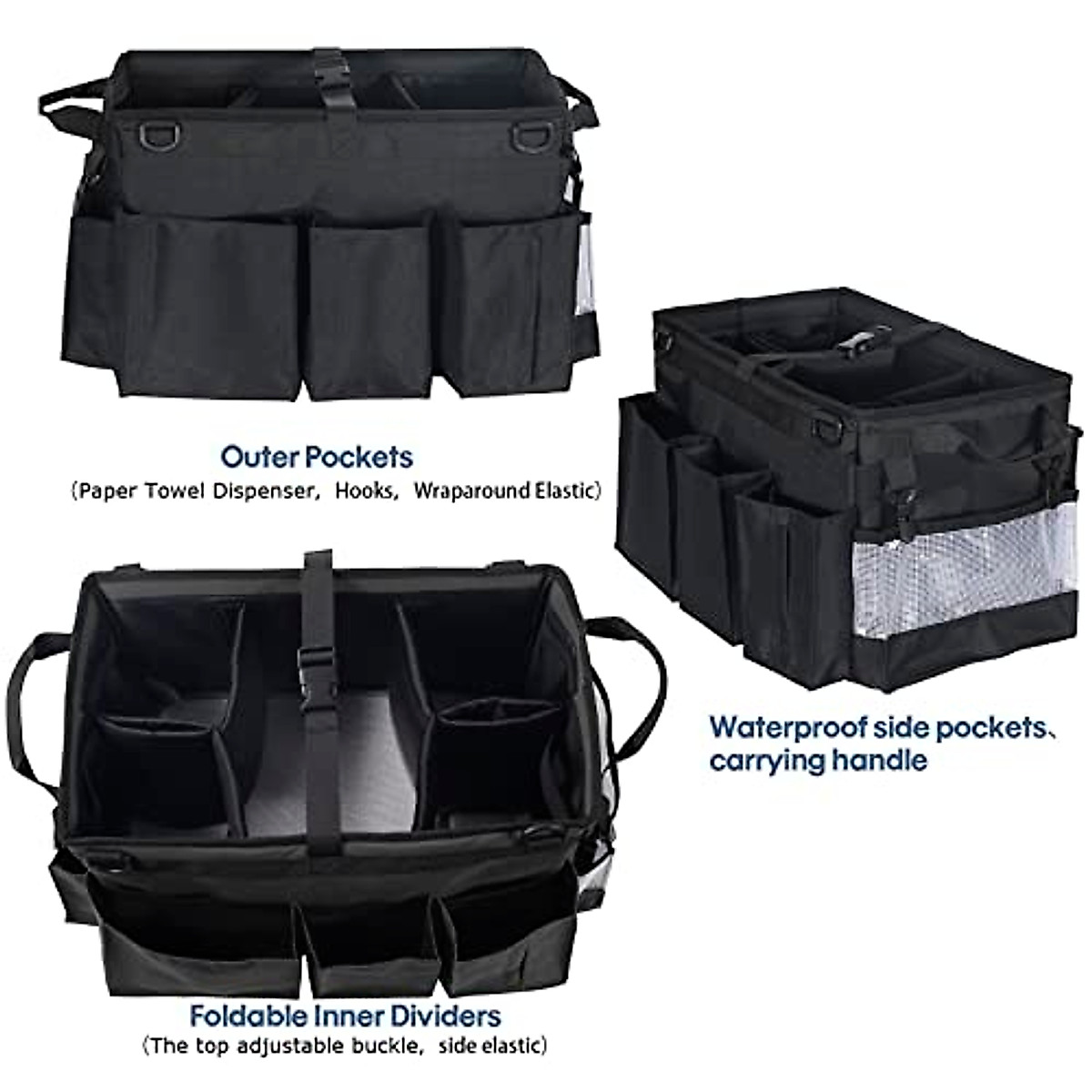 Large Wearable Cleaning Caddy Bag for Cleaning Supplies with 4 Foldable Dividers，Cleaning Caddy Organizer with Handle，Cleaning Bags for Housekeepers with Shoulder and Waist Straps