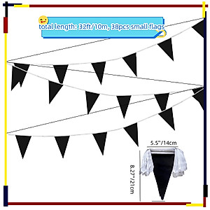 Black Pennant Banner DIY Blank Bunting Solid Triangle Fabric Flags String Decorations for Festival Celebration Bedroom Wedding Baby Bridal Shower Birthday Engagement Anniversary Party - 32 Feet
