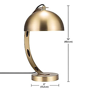 Globe Electric 52941 16" Desk Lamp, Matte Brass, Black Fabric Cord, in-Line On/Off Rocker Switch, Title 20 LED Bulb Included, Home Office Accessories, Desk Lamps for Home Office, Lamp for Bedroom