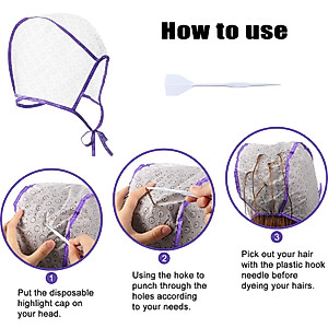 6 Pieces Hair Cap Highlighting Frosting Cap Highlight for Dye Color with Plastic Hooks Hair Coloring Salon Hairdressing Tool Kit Supplies(Purple)