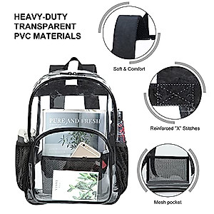 BORMELUN 16.6 inches Clear Bookbags Heavy-duty Large Backpack See Through Transparent Plastic Daypack Waterproof for Boy Girls Men Women Concert Stadium approved