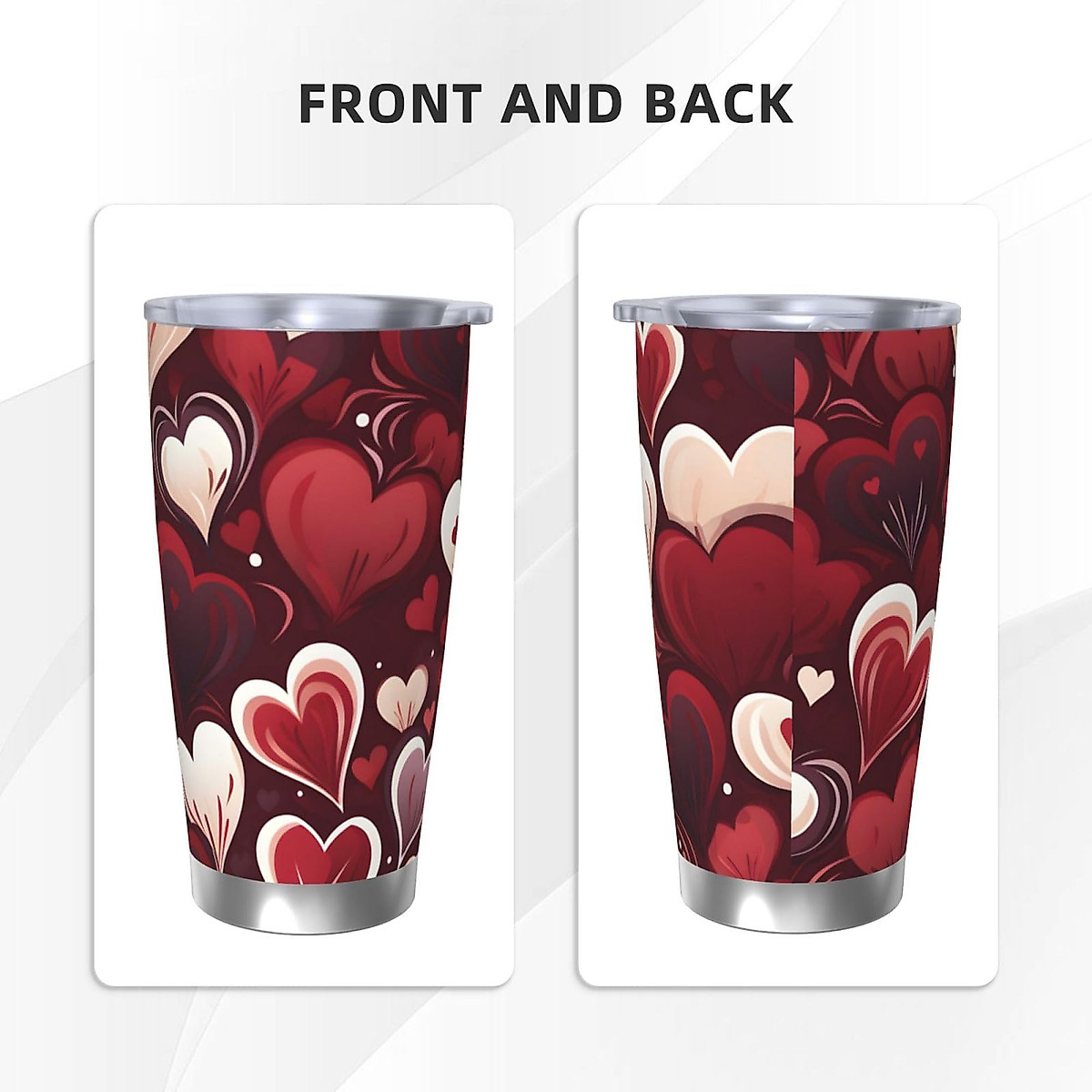 Tangopi Red Heart 20 oz Tumbler with Lid and Straw Insulated Travel Coffee Mug Reusable Spill Proof Coffee Cups Stainless Steel Water Bottle for Hot and Cold Drinks