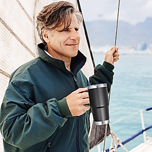 Abbrevi 20 oz Stainless Steel Tumbler with Handle Metal Insulated Coffee Travel Mug with Handle Double Wall Tumbler Cup with Lid and Straw, Black 1 Pack