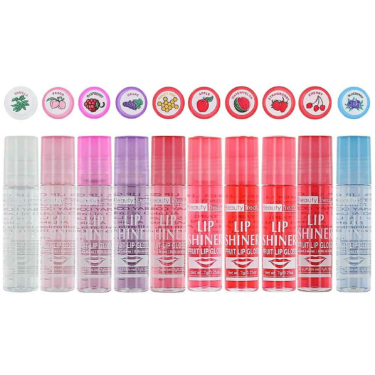 Beauty Treats Lip Shiner Roll-On Fruit Lip Gloss By ; 6 Piece Assortment Set, 0.25Oz / 7G Each