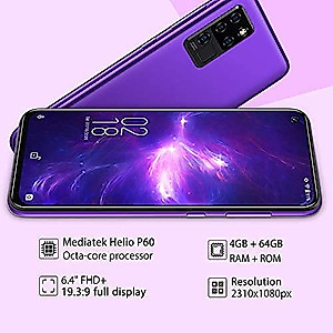 OUKITEL C21 Unlocked Smartphone, Android 10 Unlocked Cell Phone with Dual Sim 64GB/4GB 20MP Selfie Helio P60 6.4'' FHD+ Octa Core 4000mAh Face ID + Fingerprint GSM 4G, GPS, Bluetooth, WiFi