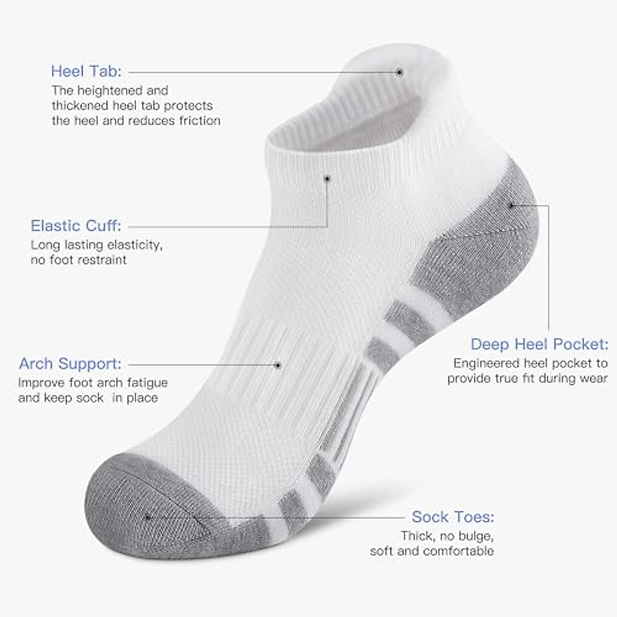 Felicigeely Ankle Athletic Running Socks Low Cut Sports Socks Breathable Cushioned Tab Socks for Men Women 6 Pairs