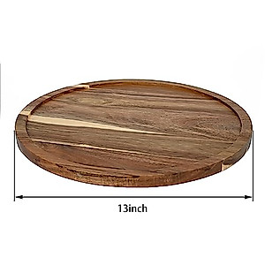 EPOEYK 13" Wooden Lazy Susan Organizer Acacia Wood Turntable for Cabinet and Table Versatile Kitchen Storage Solution with 3mm Lip to Protect (Acacia Wood)