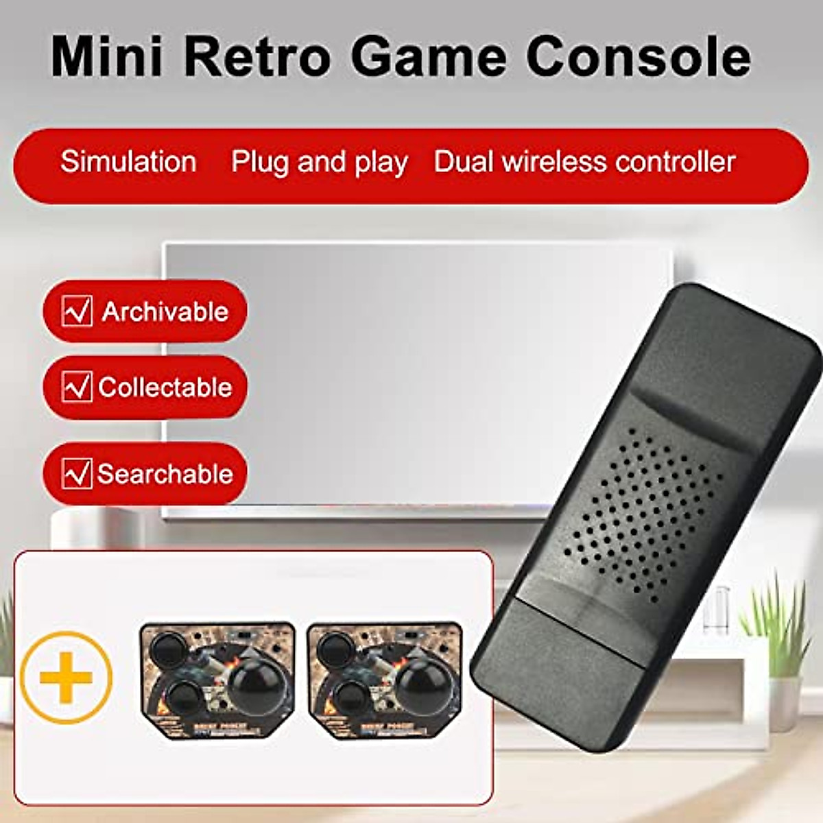 Luqeeg Double Joystick Game Console, Handheld Game Console Arcade Game Console with Various Classic Games Double Player Joystick Game Controller Gaming System, Plug & Play (Black)