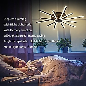 Modern LED Ceiling Light 70W Dimmable Ceiling Light Fixture with Remote Control 27.6in 12 Heads Black Flush Mount Ceiling Light Acrylic Ceiling Lamps for Living Room,Dining Room,Kitchen,Bedroom