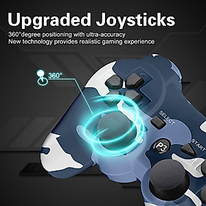 PS3 Controller Wireless 2 Pack, Upgraded Joystick Controller for PS3 with Double Shock, Motion Control (Camo Brown and Camo Blue)