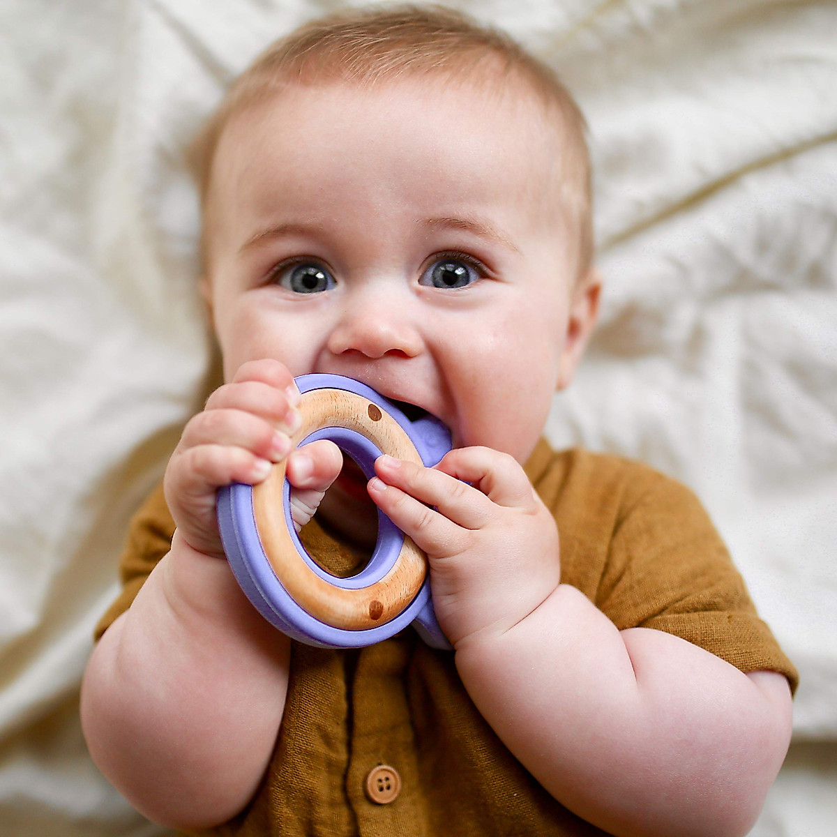 Nuby Natural Wood & Silicone Teether: Octopus, 3M+, Purple (80804)