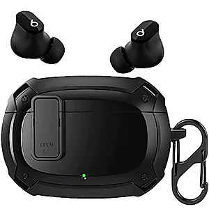 LiZHi Upgrade Beats Studio Buds Case 2022, Full-Body Protective PC Shockproof TPU with Security Lock Latch Carabiner Cover Men Women with Keychain for New Beats Studio Ear Buds Case (Black)