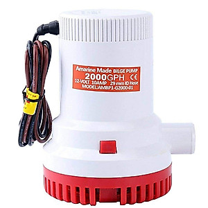 Amarine Made Non Automatic Bilge Pump for Boats 2000 GPH Submersible Pump 12V Boat Marine Plumbing Electric with Hose ID 29mm 1-1/8 Outlet 8.5A White