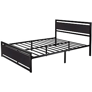 SHA CERLIN Queen Size Bed Frame with Modern Wooden Headboard/Heavy Duty Platform Metal Bed Frame with Square Frame Footboard & 13 Strong Metal Slats Support/No Box Spring