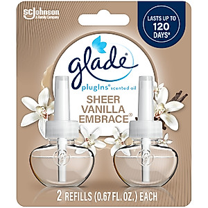 Glade PlugIns Refills Air Freshener, Scented and Essential Oils for Home and Bathroom, Sheer Vanilla Embrace, 1.34 Oz, 2 Count
