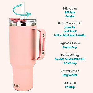 Drinco 40oz 30 oz Tumbler with Handle, Straw Lid, Insulated Stainless Steel Travel Mug Water Bottle Ice Coffee Cup For Cold and Hot, BigSur (40oz, Peach)