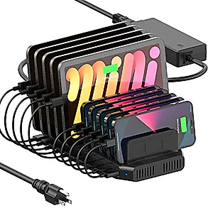 Alxum USB Fast Charging Station with Quick Charge 3.0, 10 Port Charging Stand for Multiple Devices, Compatible with iPad, iPhone, Samsung Galaxy, Black