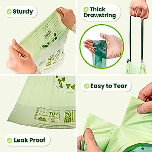 FMP Brands 200 Count 8 Gallon Compostable Drawstring Trash Bags, Extra Thick 1 Mil, Leak-Proof Kitchen Bag, 100% Compost Garbage Bag for Home Office Bathroom, BPI, ASTM D6400, OK Compost Certified