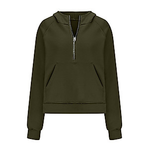 SHOPESSA womens fashion Womens Half Zip Hooded Sweatshirt Thumb Hole Hoodie Pullover with Kangaroo Pocket Raglan Sleeve Quarter Zip Up Hoodies sweatshirt for womens fashion cute school clothes