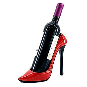 Bellaa 21381 Wine Bottle Holder Shoe Red Black High Heel Shaped Stiletto 8 Inch Tall