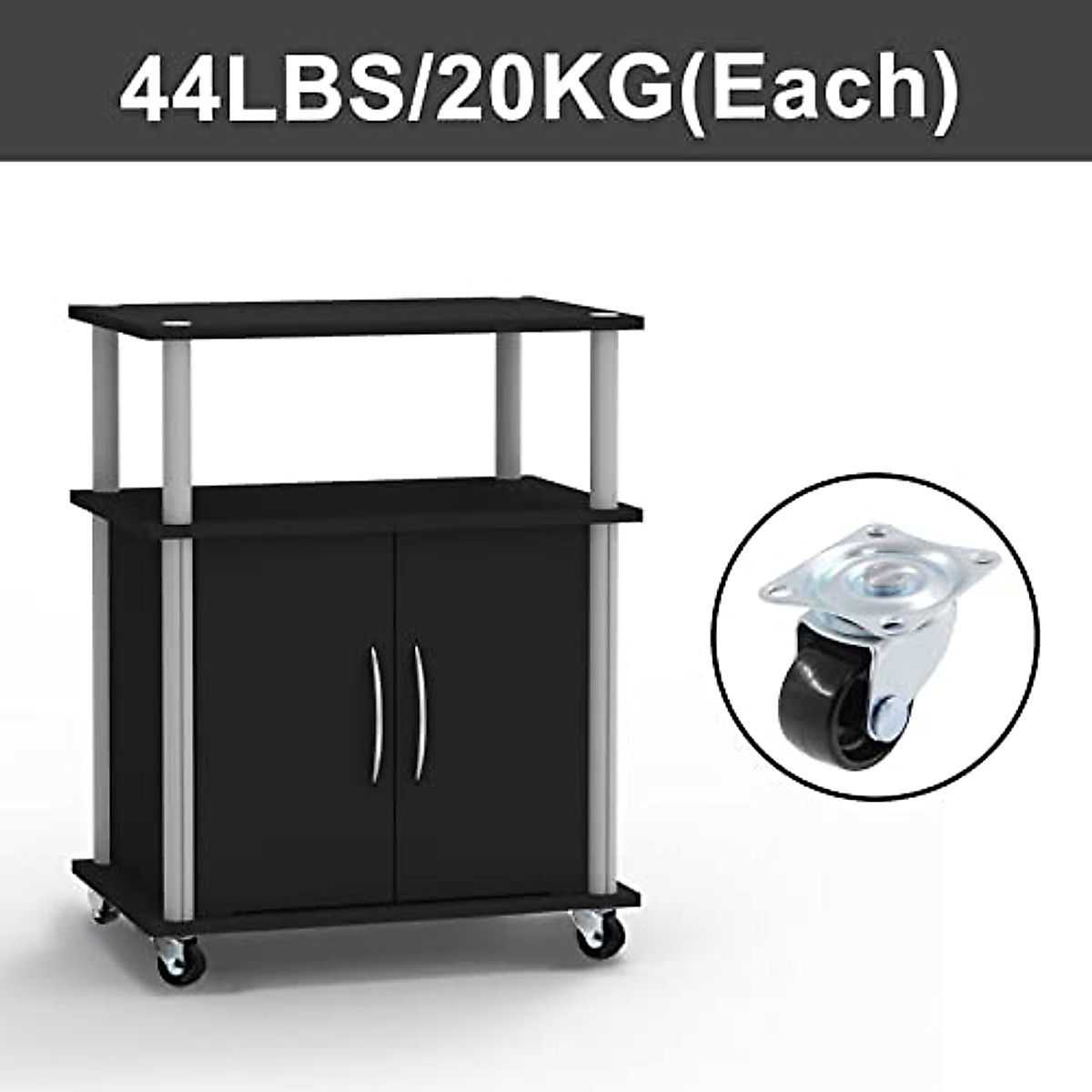 Luomorgo 1 inch Dia Swivel Caster Wheels Rubber Base with Rectangle Top Plate & Bearing Heavy Duty 8pcs