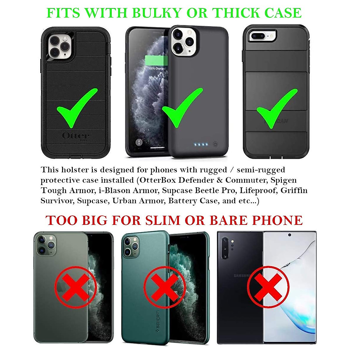 AH Phone Belt Holder Phone Holster Pouch with Magnetic Cover Leather Belt Pouch for iPhone 15 Plus, 15 Pro Max, 14 Plus, iPhone 14 Pro Max, 13 Pro Max with Otterbox Phone Case Installed (X-Large)