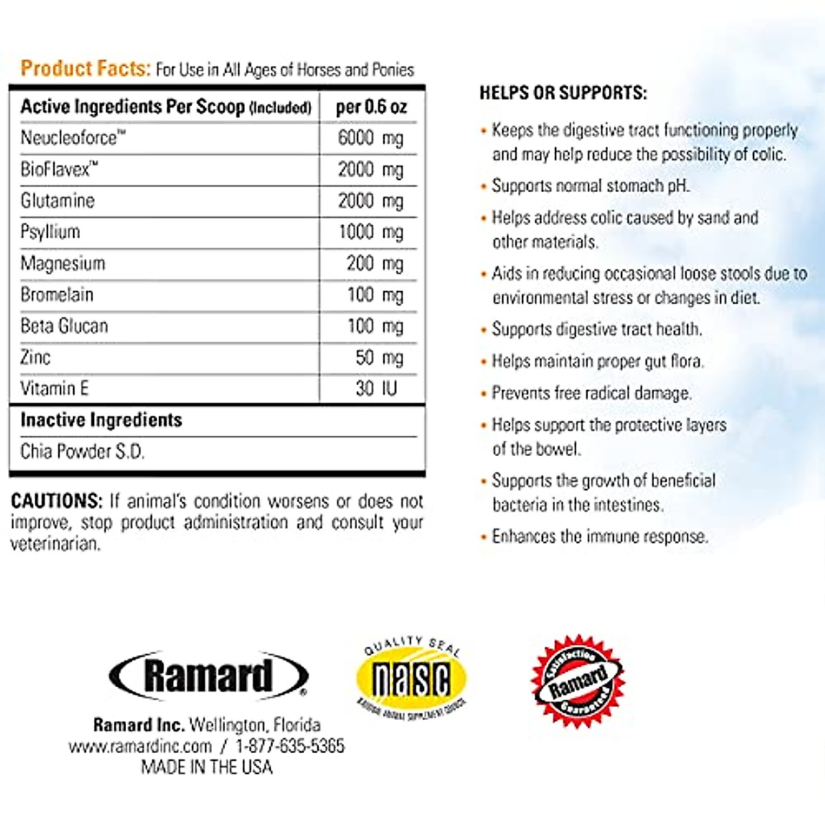 Ramard Total Gut Health Horse Supplement for Digestion, Horse Powder Supplement for Gastrointestinal Health & Total Gut Balance, Equine Feed Powder Horse Gut Health Supplement - 1.12lb, 30-Day Supply