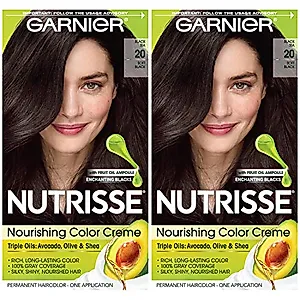 Garnier Hair Color Nutrisse Nourishing Creme, 20 Soft Black (Black Tea) Permanent Hair Dye, 2 Count (Packaging May Vary)