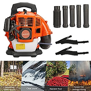 1.25 KW Leaf Blower Backpack Style 52 Cubic Centimeter 550 CFM Adjustable Tube Gas Powered Dust Blower Supplies Gasoline Blower for Garden Lawn Care Orange