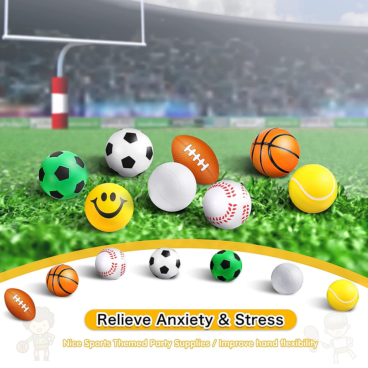 40 Pcs Sports Balls Bulk Kids Small Mini Stress Ball for Party Favor Toy, Including Basketball, Football, Volleyball Baseball, Soccer, Tennis for Stress Relief School Carnival Operation Christmas