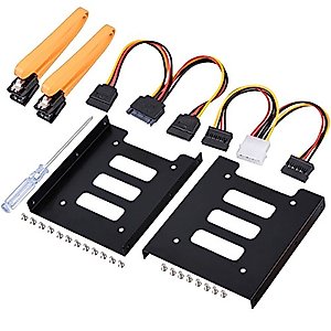 UCEC SSD Mounting Bracket kit 2.5 to 3.5 Hard Drive Adapter (SATA Data Cables and Power Cables Included) (2 x Bracket Conversion Frame)