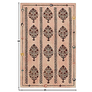 Casavani Indian Handmade Cotton Dhurrie Floral Beige Area Rug Floor Carpet For Doormat Best Uses For Bedroom,Living Room,Dining Room,Kitchen,Hallway Enterway 3x5 4x6 5x8 6x8 9x9 Feet Square