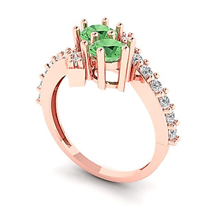 Clara Pucci 1.95ct Round cut Custom Engraving 2 stone Solitaire Green Simulated Diamond Statement Art Deco Ring 14k Rose Gold Size 4.5