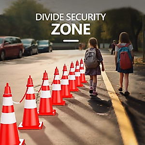 Plastic Chain Safety Barriers with Cone Chain Connector Kits, Caution Security Chain, Safety Chain for Traffic Cones (Chain Barriers, 12 Meter (1), 6 Connectors)