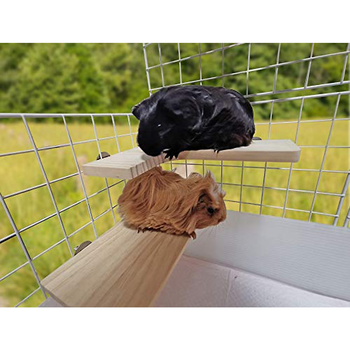 Pack of 2 (L-Shaped & Rectangle) Wood Activity Platforms for Cage Shelves & Wood Perch Ledges for Small Animals Cages and Pets like Hamsters, Mice, Chinchilla, Guinea Pigs, Birds, Rats.