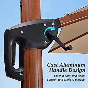 PURPLE LEAF 9' X 12' Double Top Deluxe Wood Pattern Rectangle Patio Umbrella Offset Hanging Umbrella Outdoor Market Umbrella Garden Umbrella, Beige