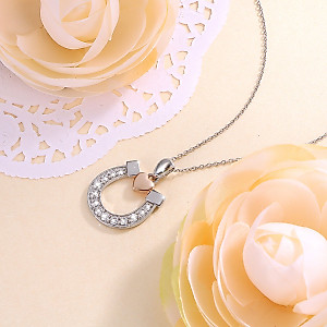 FLYOW Horseshoe Necklace Sterling Silver Lucky Jewelry Horseshe Pendant Necklace Horse Gift for Women