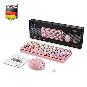 Perixx PERIDUO-713 Wireless Mini Keyboard and Mouse Combo, Retro Round Key Caps, Pastel Pink, US English Layout