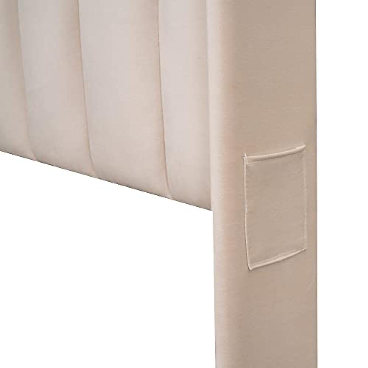 Bellemave Queen Size Bed Frame with A Storage Drawer, Velvet Upholstered Platform Bed with Wingback Vertical Channel Tufted Headboard, No Box Spring Needed, Beige