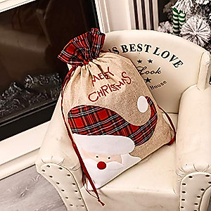 Yordearly 2Pcs Santa Sack Bags, Large Christmas Cloth Bag with Drawstring, 16" X 22" Inch Reusable Xmas Present Storage Bag